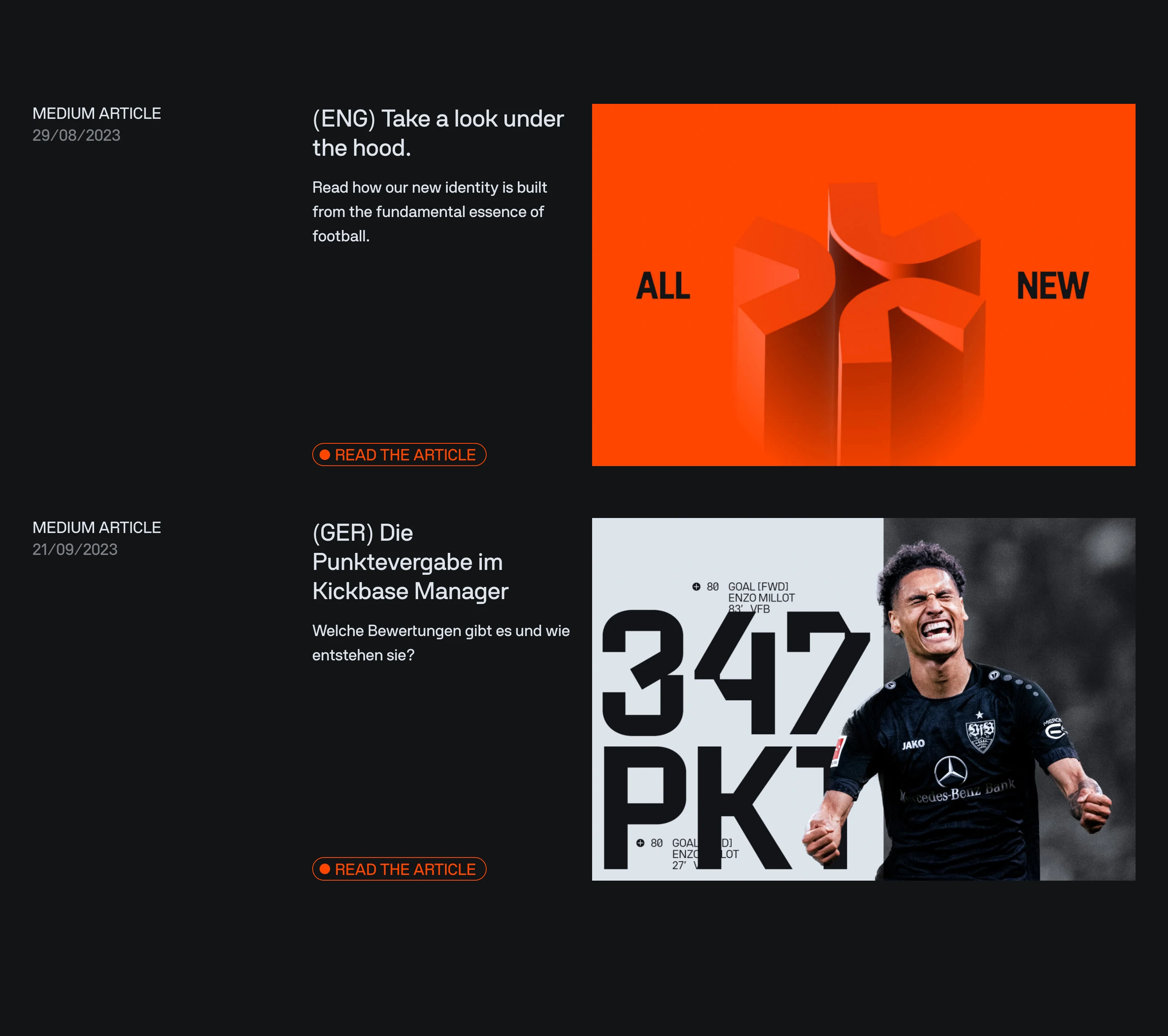 Kickbase Home Page Section Articles | Blog Section Design Design